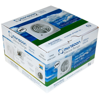 Monsoon 100mm 4" Bathroom Zone 1 IPX5 Silence Extractor Fan with Timer ...