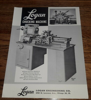 LOGAN LATHE CHUCKING MACHINE MODEL 7500 w specs sales promo flyer ...