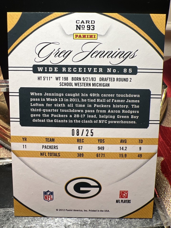 2012 Panini Certified #93 Greg Jennings /25 Mirror Gold Green Bay ...