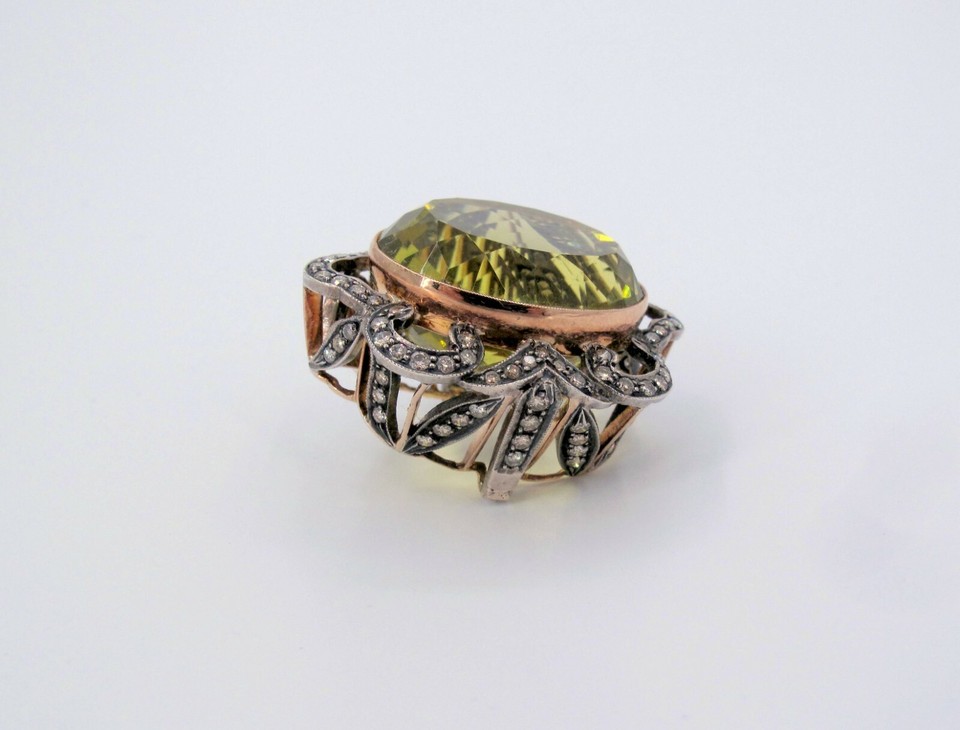 Vintage 18K Gold & Sterling Silver Citrine & Diamond Pendant Fine ...