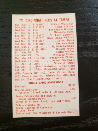 1971 Cincinnati Reds pocket schedule ~ Pepsi | eBay
