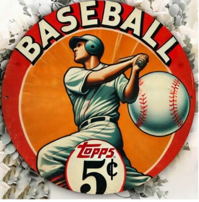 New Vintage RETRO Baseball Metal Sports Classic Sign 8 Inches TOPPS 5 ...