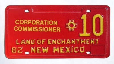 New Mexico CORPORATION COMMISSIONER License Plate Low Number # 10 | eBay