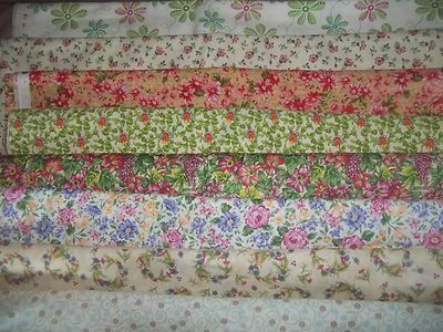 FLOWERS on WHITE cream TAN Spring Cotton FABRIC U-Pick READ INFO 1/2 yd ...