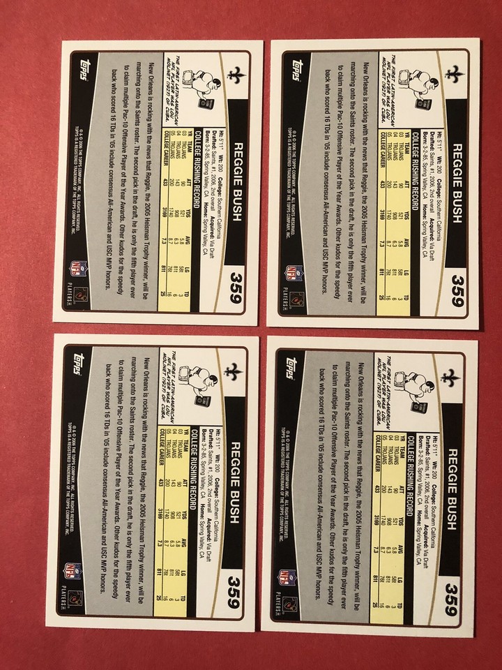 4 - 2006 Topps Reggie Bush #359 RC Rookie - All 4 Cards | eBay