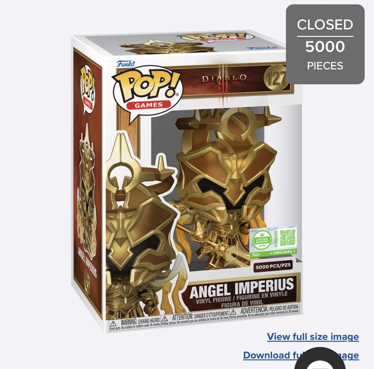 Funko Pop! DIABLO #127 Angel Imperious LE 5000 Sealed With Protecter ...