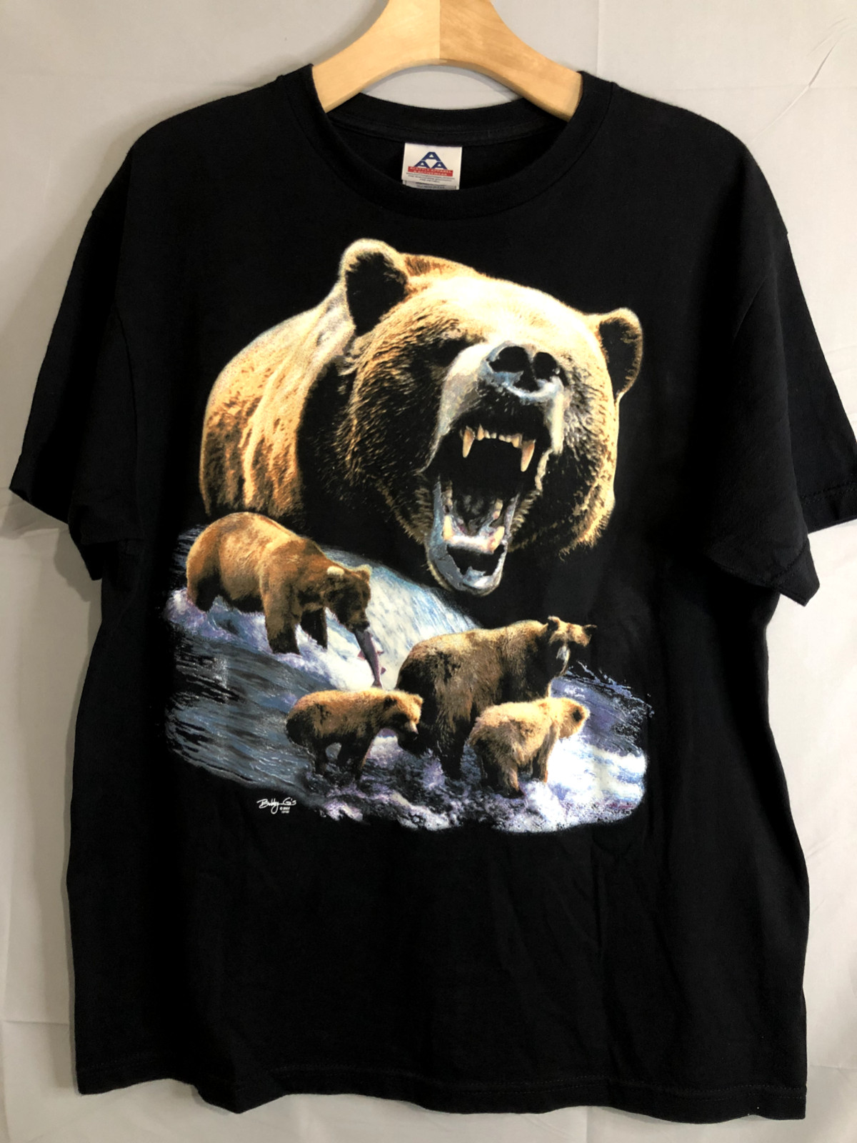 Vintage 2002 Bobby G's Grizzly Bear Black T-Shirt Men… - Gem