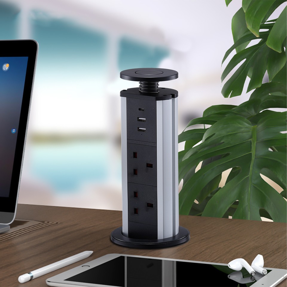 USB & Type C Pull Pop Up Socket Kitchen Worktop Sockets Plug Extension ...