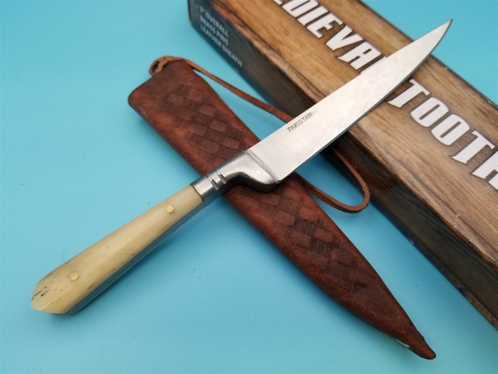 Full tang Fixed Blade Medieval Toothpick Knife w Bone Handle Leather ...