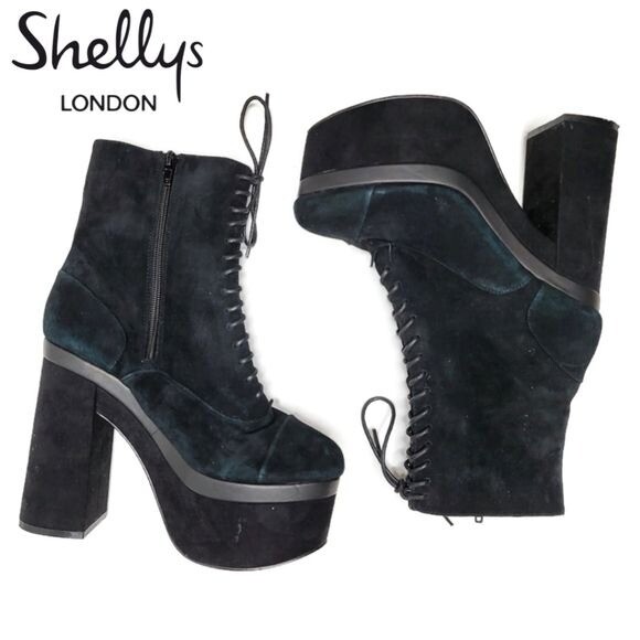 Shelly london platform 5" block heel velvet lace up b… - Gem