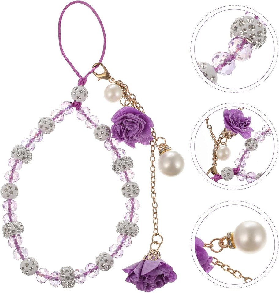 Crystal Beaded Phone Wrist Strap Lanyard Keychain Wristlet Chain for ...