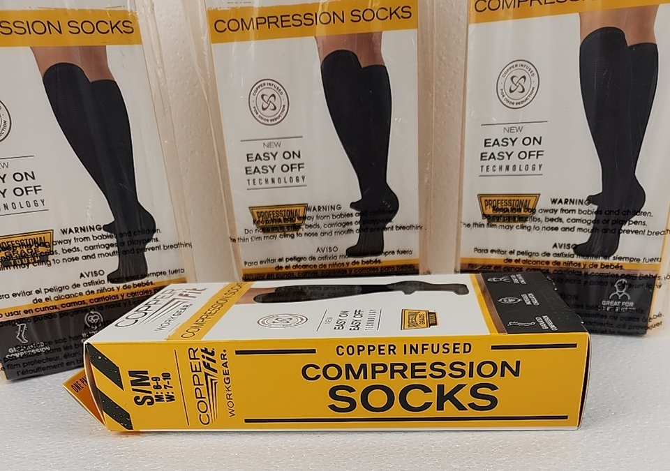 NIB 4x LOT - Copper Fit Work Gear Compression Socks S/M MEN 6-9 WOMEN 7 ...