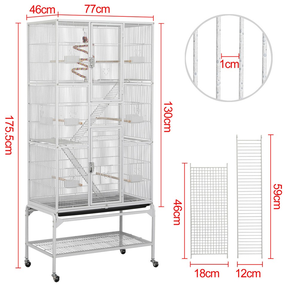175cm Extra Large Bird Cage Rolling Metal Parrot Cage Pet Cage with ...