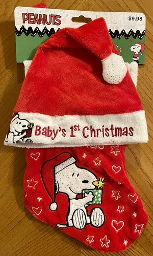 Peanuts Snoopy Baby's First Christmas Stocking Holiday Red Santa Hat ...
