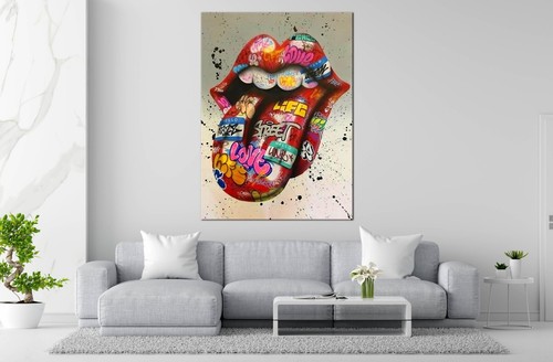 Lip graffiti Canvas painting,Pop Art,Tongue canvas print,Sexy lips art ...