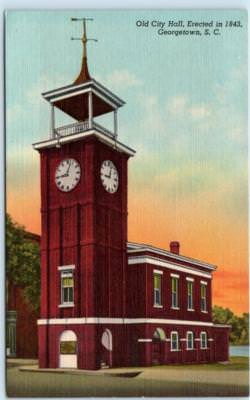 GEORGETOWN, South Carolina SC OLD CITY HALL Clock Tower c1940s Linen ...