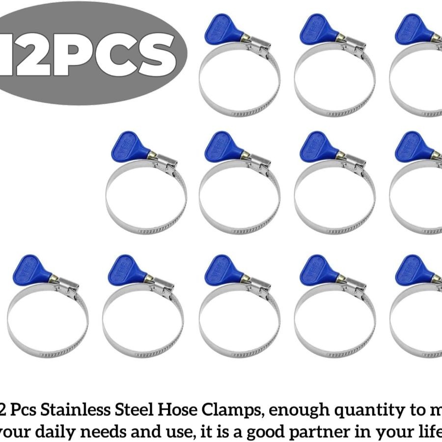 12Pcs Key Hose Clamp Adjustable 1-1/4 to 2 inch/32-50 mm, Thumb Screw ...