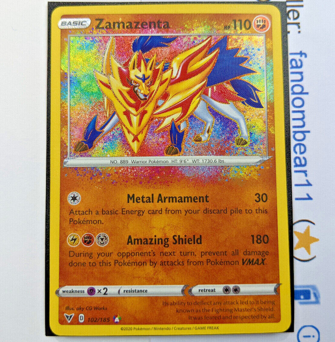 Zamazenta AMAZING RARE card 102/185 Sword & Shield Vivid Voltage 2020 ...