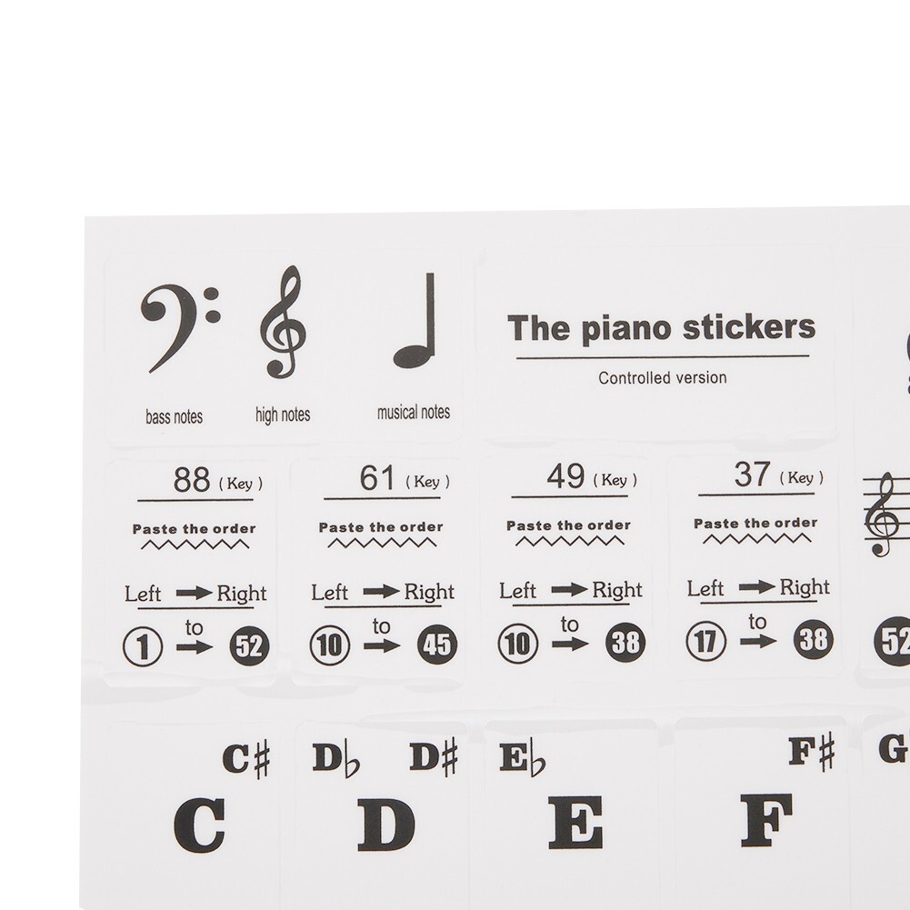 Piano Keyboard Note Stickers Learn To Play Keynotes 88/61/54/49 Keys ...