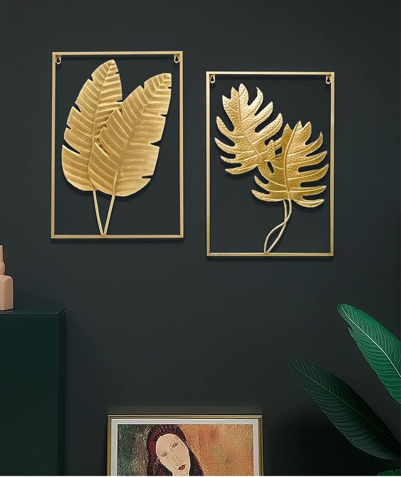 Gold Metal Wall Decor 16" X 24" Gold Metal Leaf Wall Art Wall ...