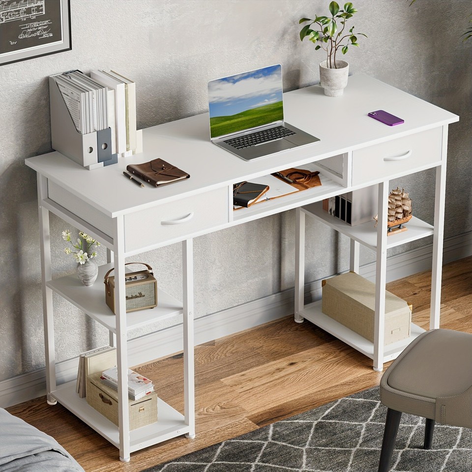 32/48-inch Computer Desk With 2 Fabric Drawers Storage, Keyboard Tray ...