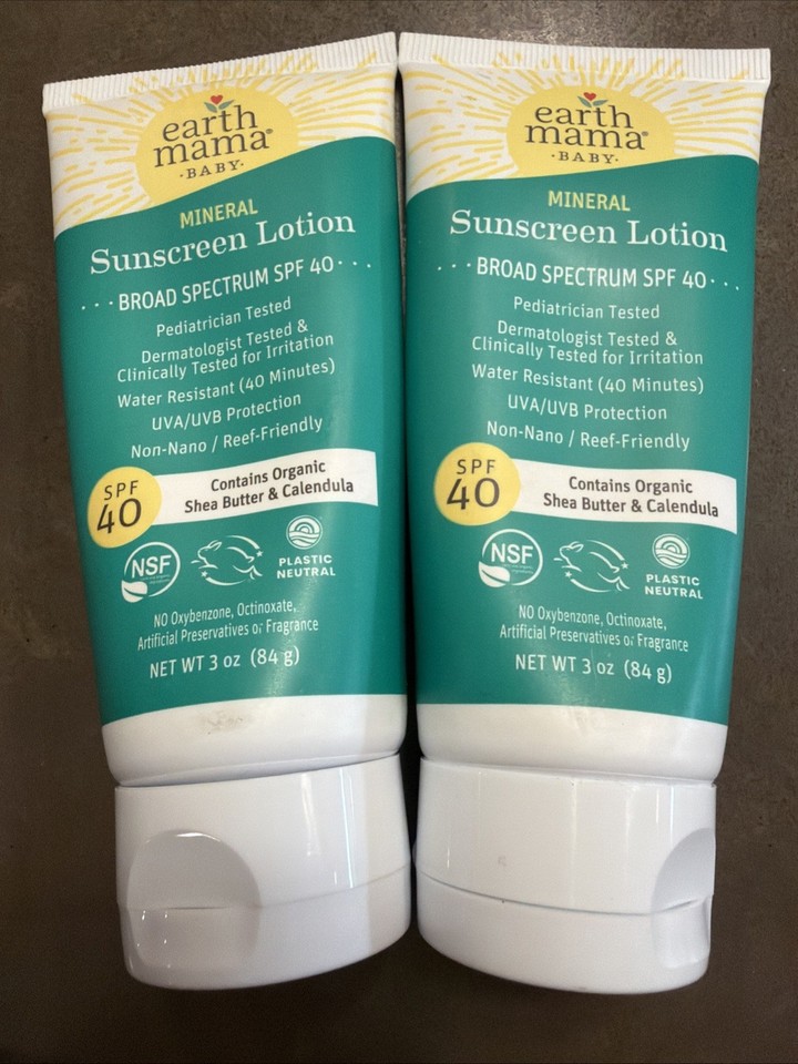 2 Mineral Sunscreen Lotion SPF 40 Non-Nano Zinc Natural Water Resistant ...