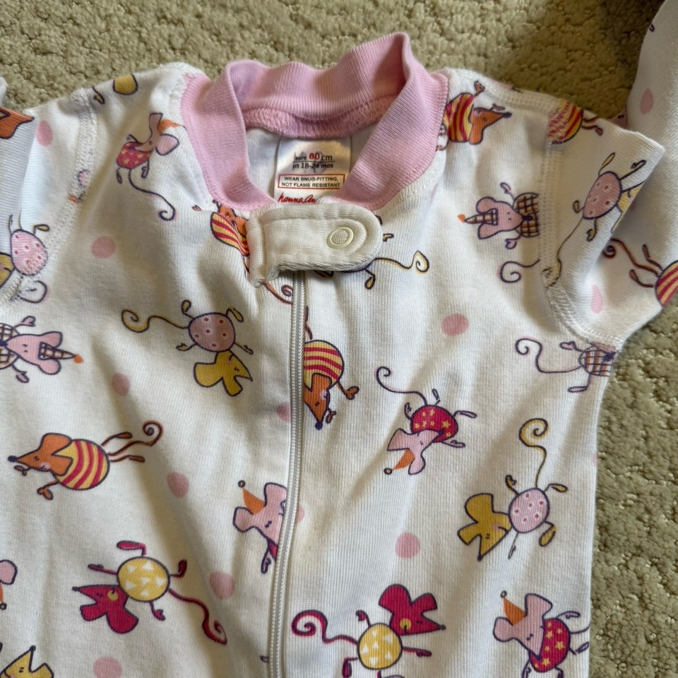Hanna Andersson Pink & White One Piece Zip Sleeper Pajamas 18-24 Months ...