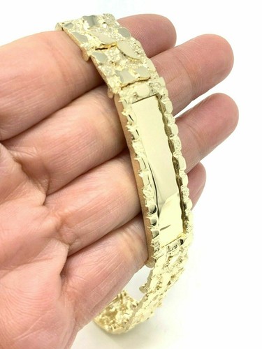 Men's Solid 14k Yellow Gold Nugget ID Bracelet 8.5" 15.8mm 47.2 grams ...