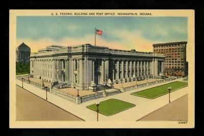 Post Office postcard Indiana IN Indianapolis Federal Building flag ...