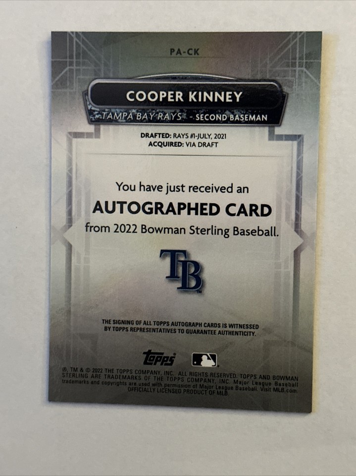 2022 Bowman Sterling Cooper Kinney Prospect Auto Autograph #PA-CK Rays ...