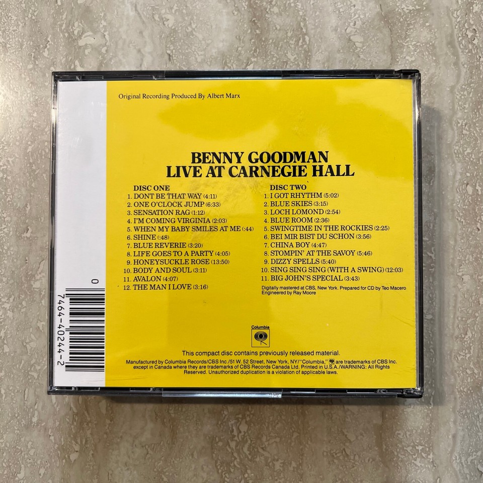 CD Benny Goodman Live At Carnegie Hall CBS 1938 Recorded (2-Disc Set ...