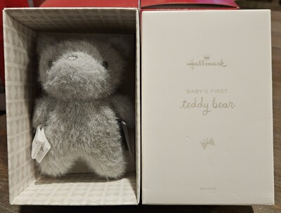 Hallmark BABY'S FIRST TEDDY BEAR 5" GRAY Stuffed Animal Plush Gift Box ...