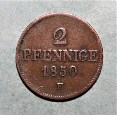 S1 - Germany - Saxony 2 Pfennige 1850-F Very Fine + Coin - Friedrich ...