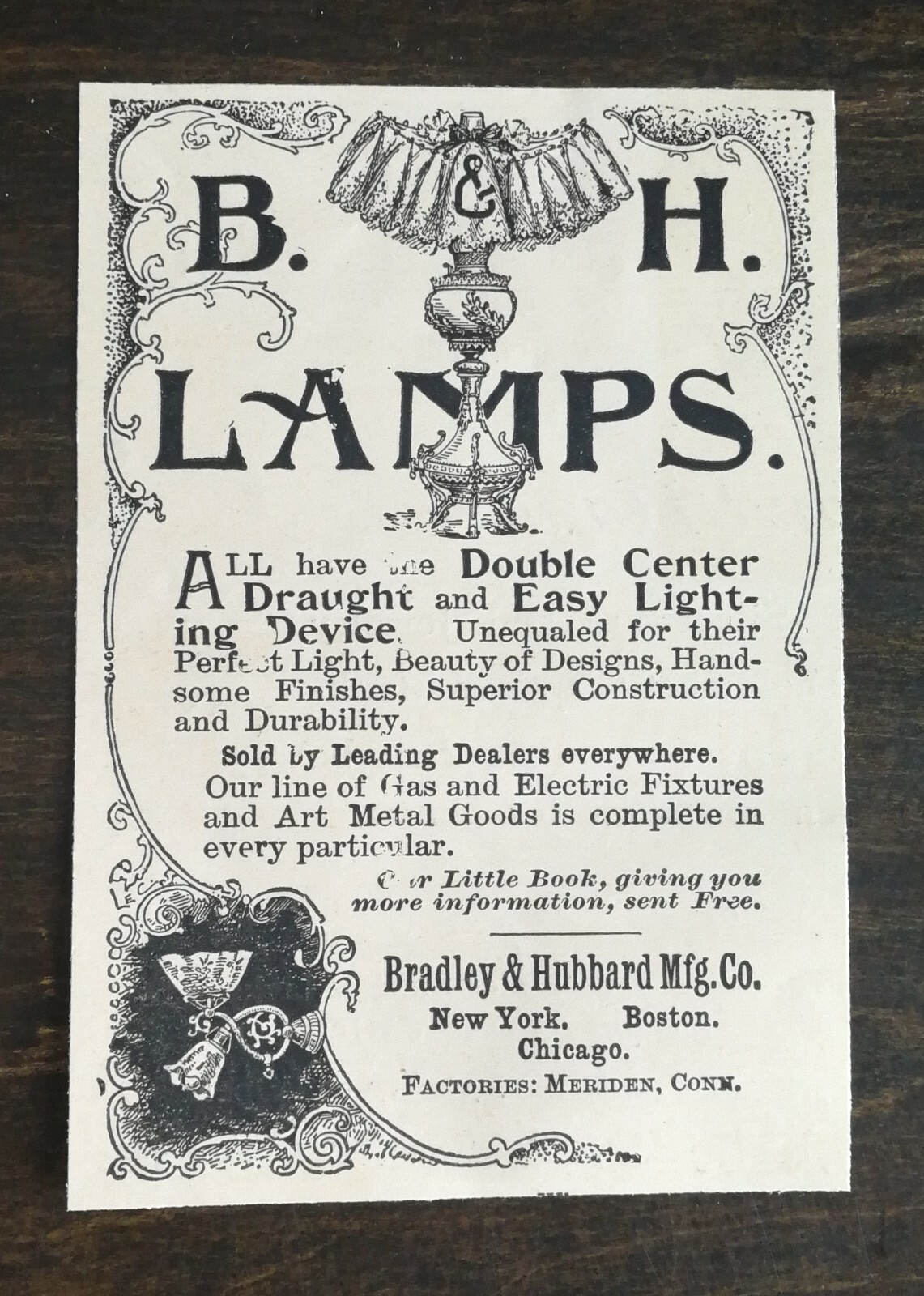 Vintage 1895 B&H Lamps Bradley & Hubbard Mfg Company Original Ad - 1021 ...