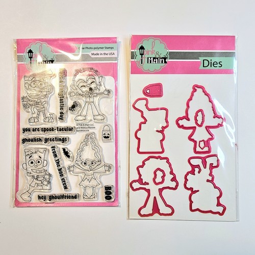 SPOOKTACULAR Pink & Main Clear Stamps & Dies Halloween Set Monsters ...