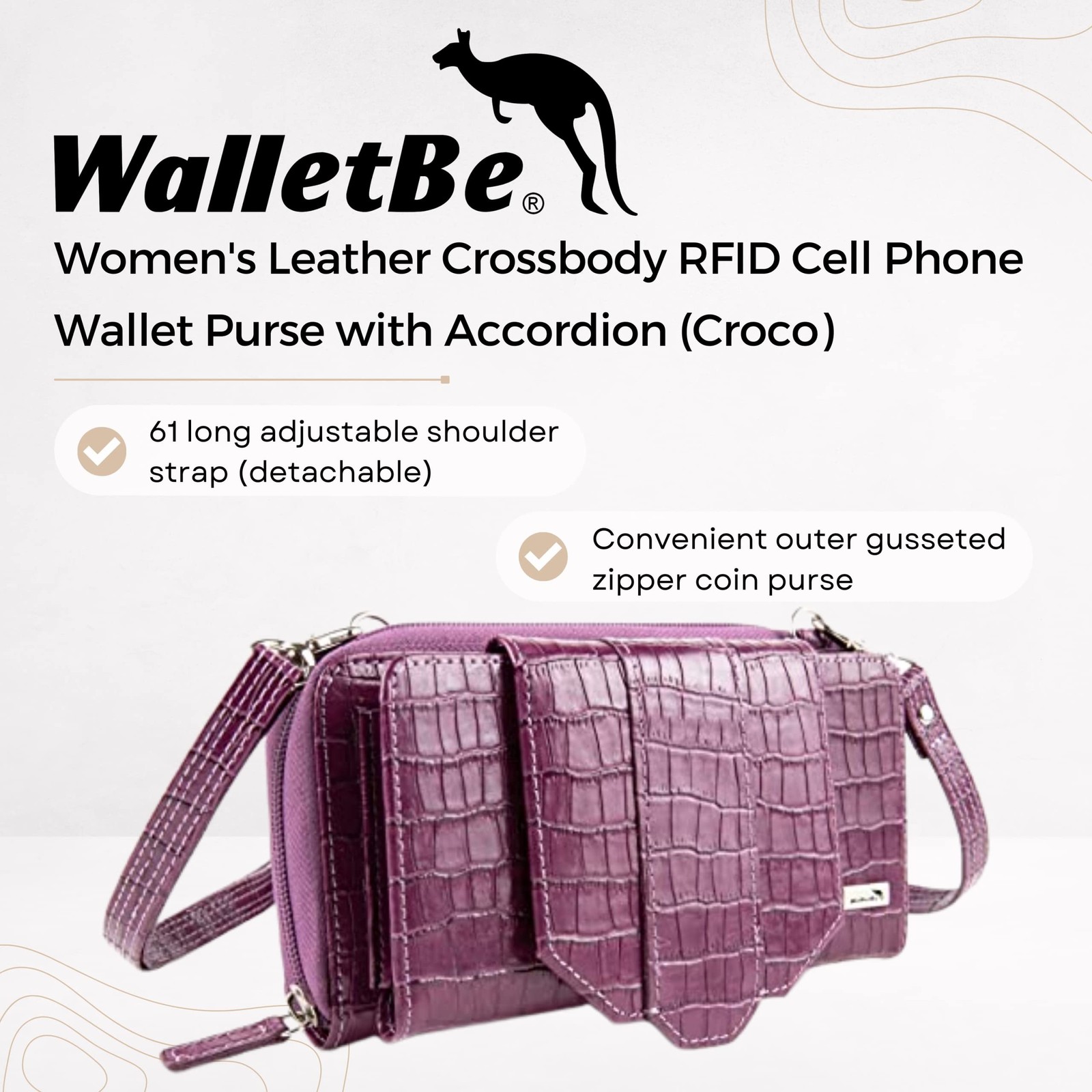 Women's Mini Purse Leather Crossbody RFID Blocking Pebbled Purple