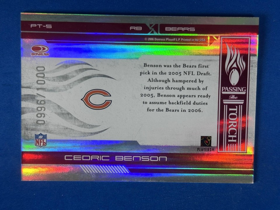 2006 Donruss Elite Passing the Torch Red #PT-5 Cedric Benson Bears ...