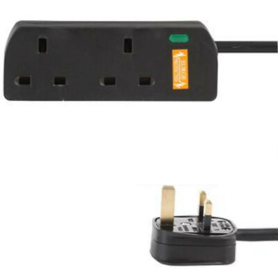 5M Extension Lead Socket 2 Gang 5 Metre Mains Cable BLACK 13A 2G Surge ...