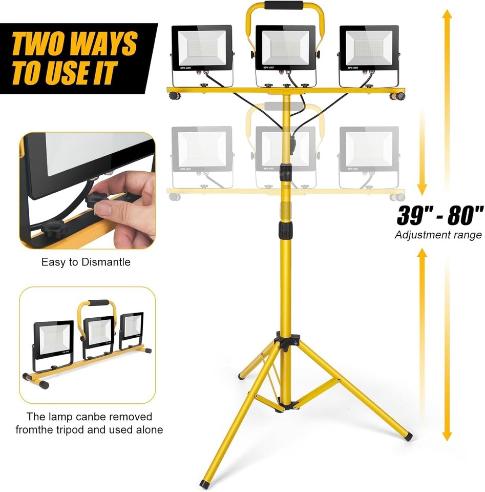 21000Lumen LED Work Lights with Stand - 3 Head Portable Work Light on ...