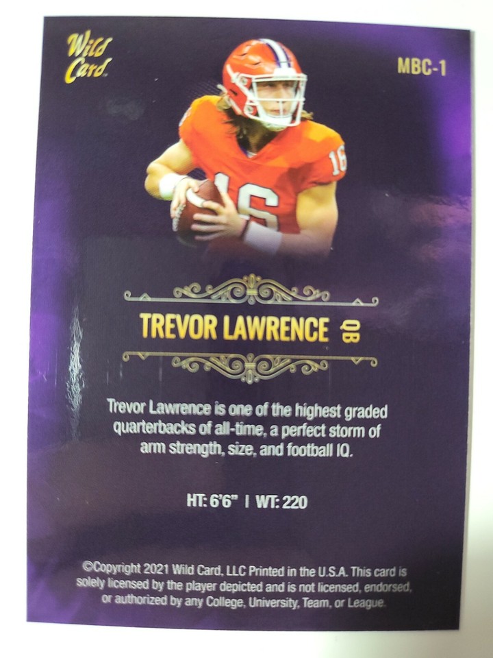 2021 Wild Card Matte Trevor Lawrence PURPLE CHASE RC card #MBC-1 | eBay