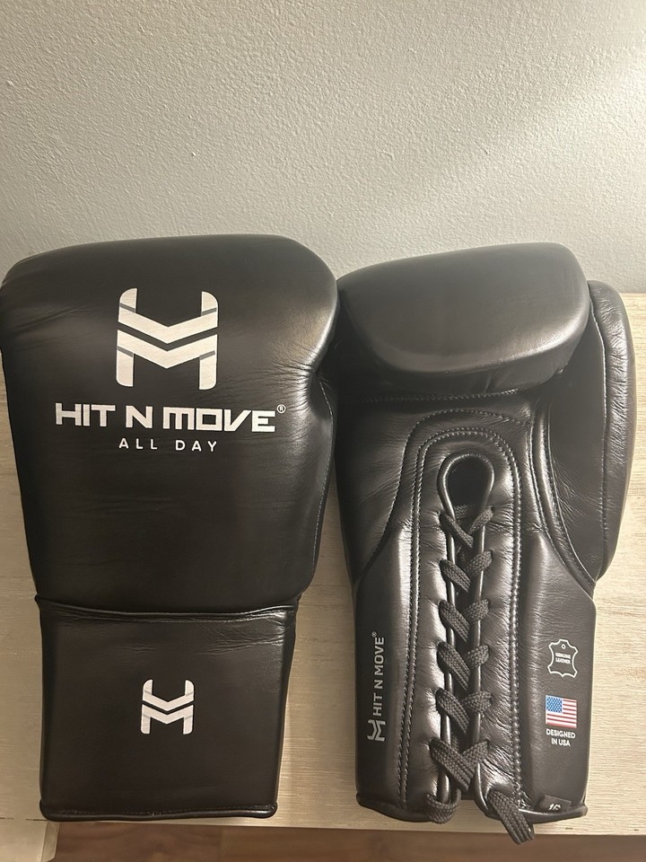 HIT N MOVE ALL DAY 16 oz Black Sparring Boxing Gloves 16 oz Weight ...