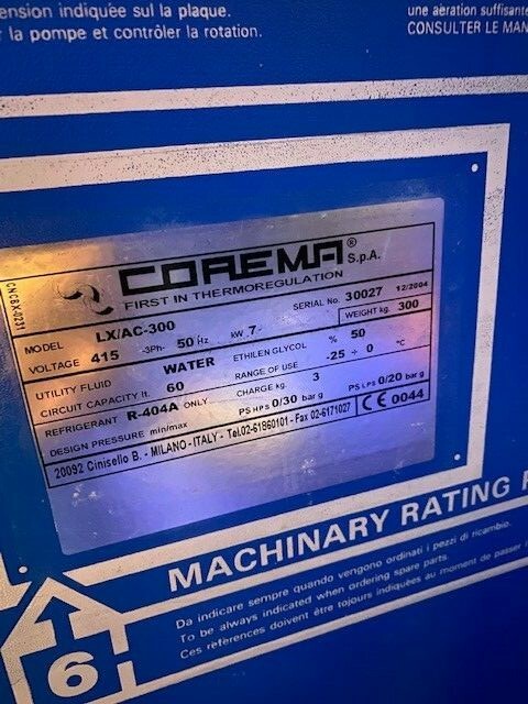 COREMA LOW TEMPERATURE 7 KW INDUSTRIAL WATER CHILLER, BREWERY, PROCESS ...