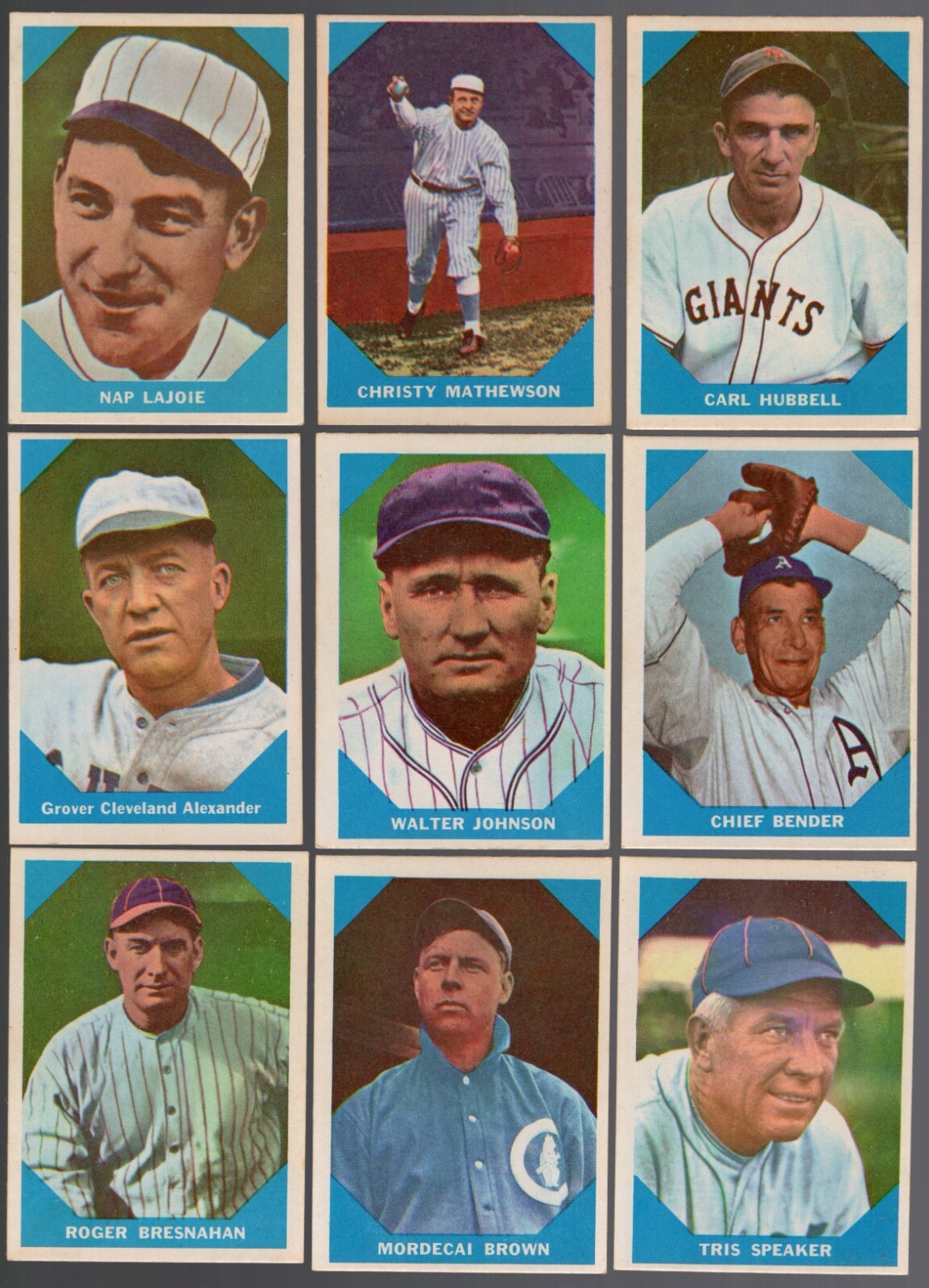 1960 Fleer Baseball Greats Lot of 9 BLUE cards w/HOFers EX/MT LAJOIE ...