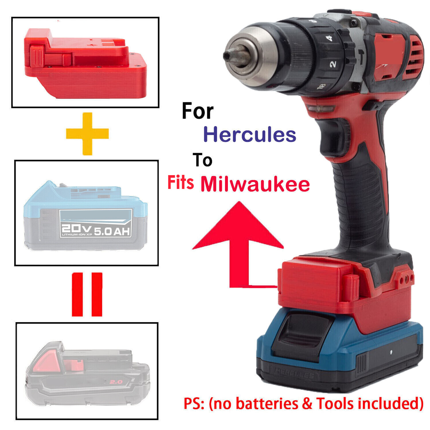 For Hercules 20V Li-ion Battery to for Milwaukee 18V Tools Adapter ...