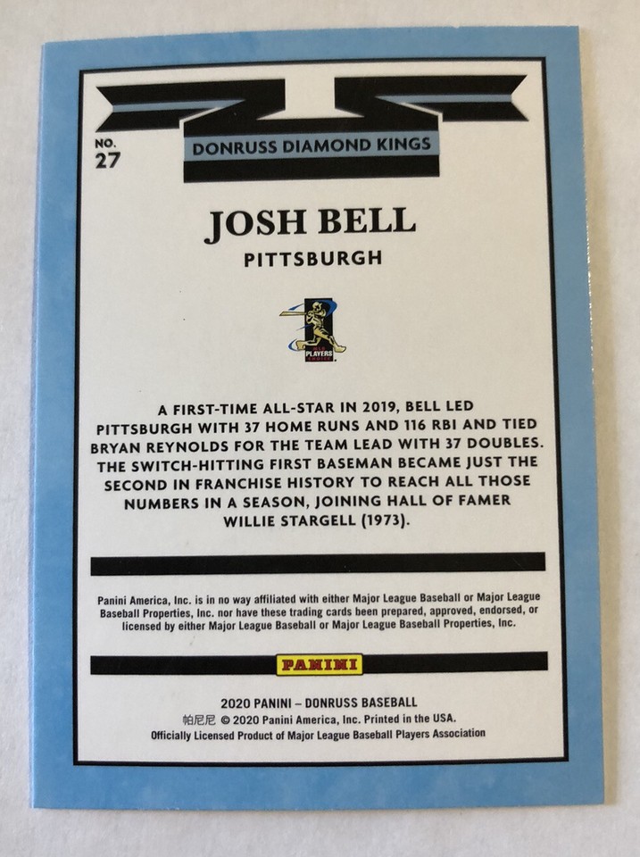 Josh Bell 2020 Panini Donruss Diamond Kings Holo Blue #27 Pirates | eBay UK