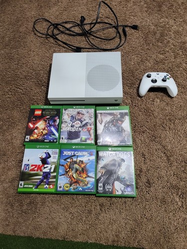 Microsoft Xbox One S White Console 500GB w/ Controller/Cables & 6 Games ...