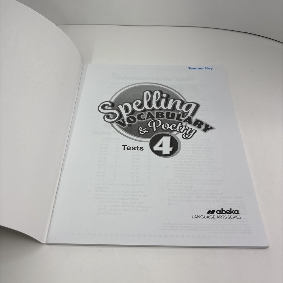 Abeka 4th Grade Spelling Vocabulary And Poetry Work Book Test Book ...