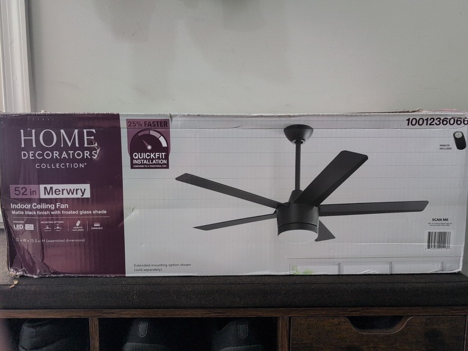 Home Decorators Merwry 52 in. LED Indoor Matte Black Ceiling Fan with ...
