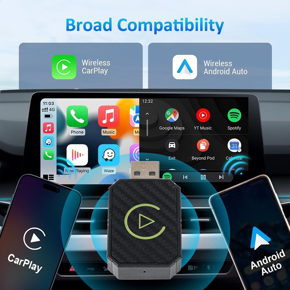 USB Wireless Car Play Adapter For iPhone Apple Android Carplay Dongle ...