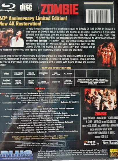 Lucio Fulci's Zombie Blu Ray 3 Disc 40th Ann 4K Rare Holographic Worms ...